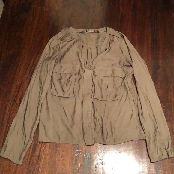 Zara | Tops | Zara Brown Long Sleeve Front Zipper Blouse | Poshmark